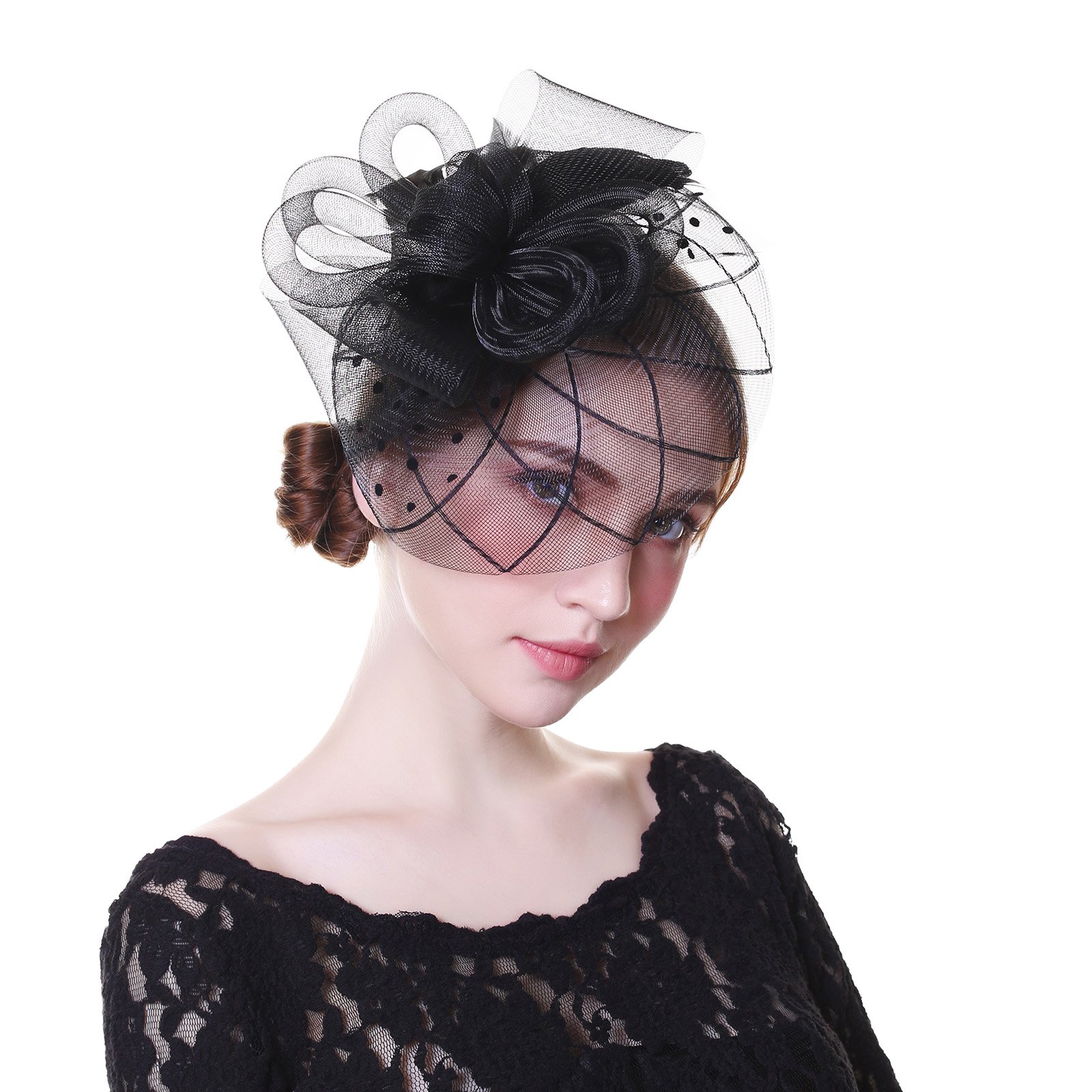 AWAYTR Fascinator Hat Mesh Flower Headwear Tea Party Hats for Woman Mesh Derby Church Cap
