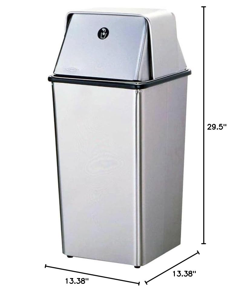 Bobrick 2250 Stainless Steel Floor-Standing Waste Receptacle with Self-Closing Door Top, Satin Finish, 13 Gallon Capacity, 13-3/8" Width x 29-1/2" Height