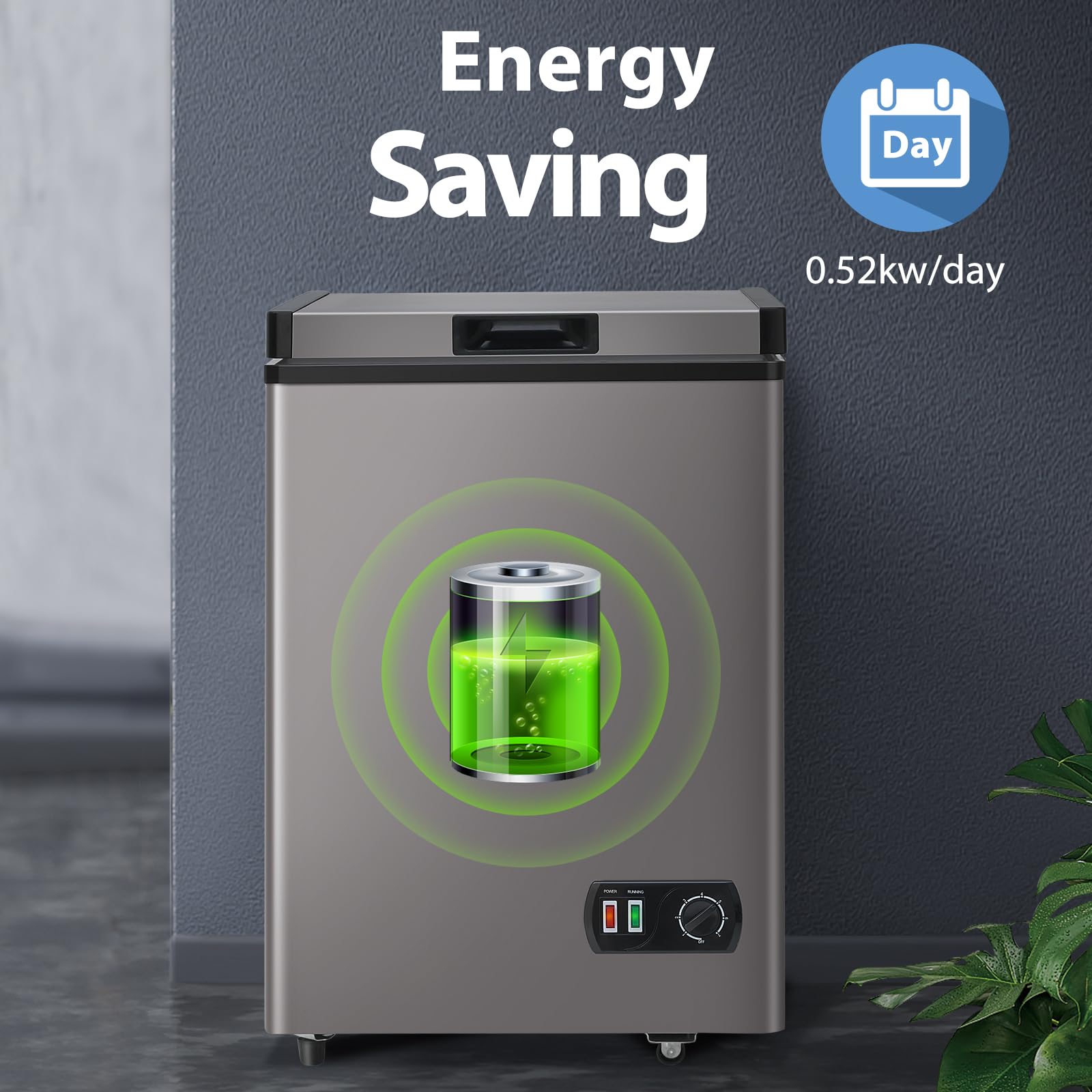 Chest Freezer, 3.8 Cu Ft Compact Deep Freezer With Fast Cooling & Convenient Pulley, Perfect for Kitchen Parlor, Small Freezer With Low Noise & Energy Saving, Titanium Gray