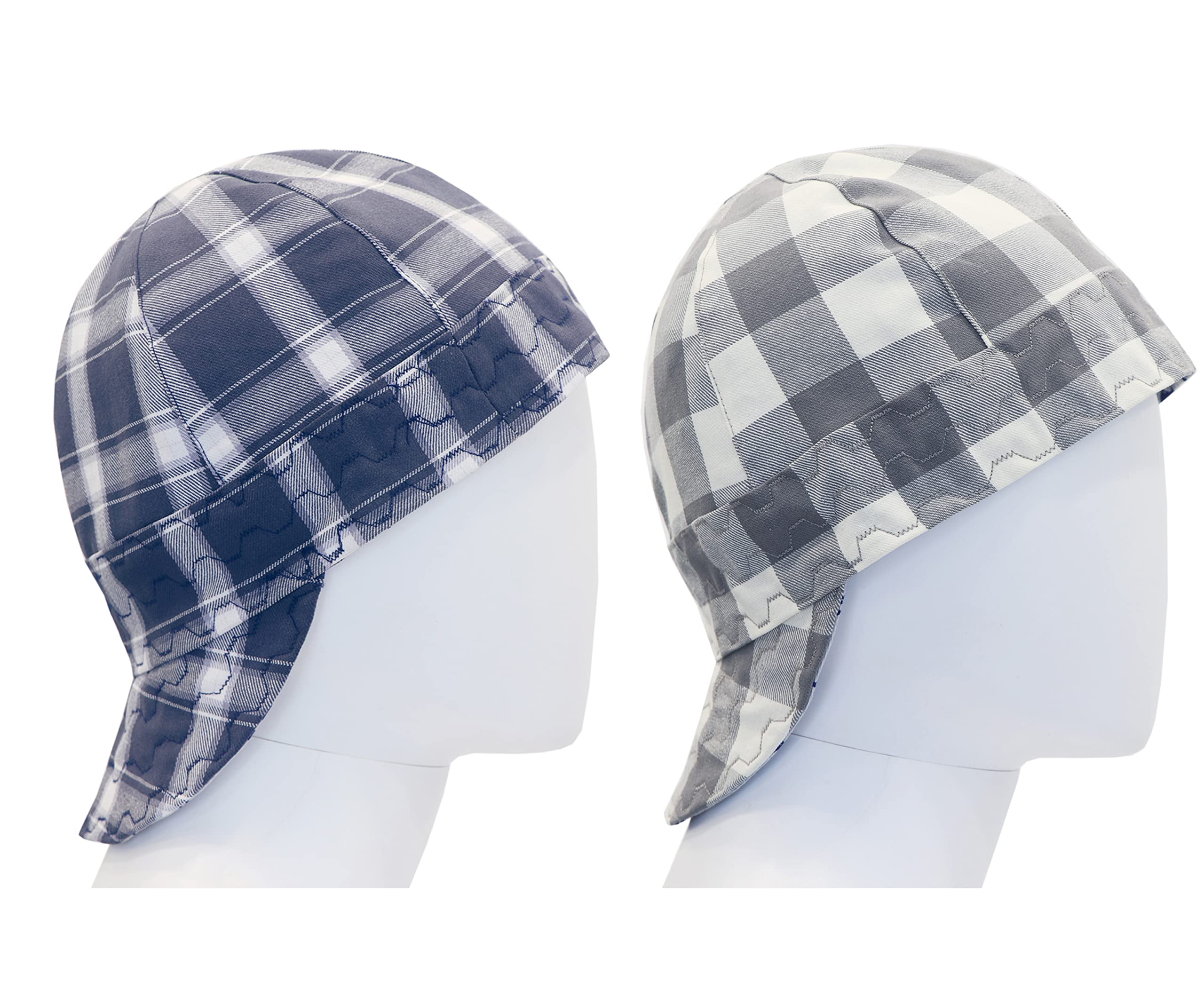 BOCOMAL 2 Pack Welding Cap Plaid Style CAT2 NFPA2112 Flame Resistant 7OZ Midweight Welder Hats 7 1/8