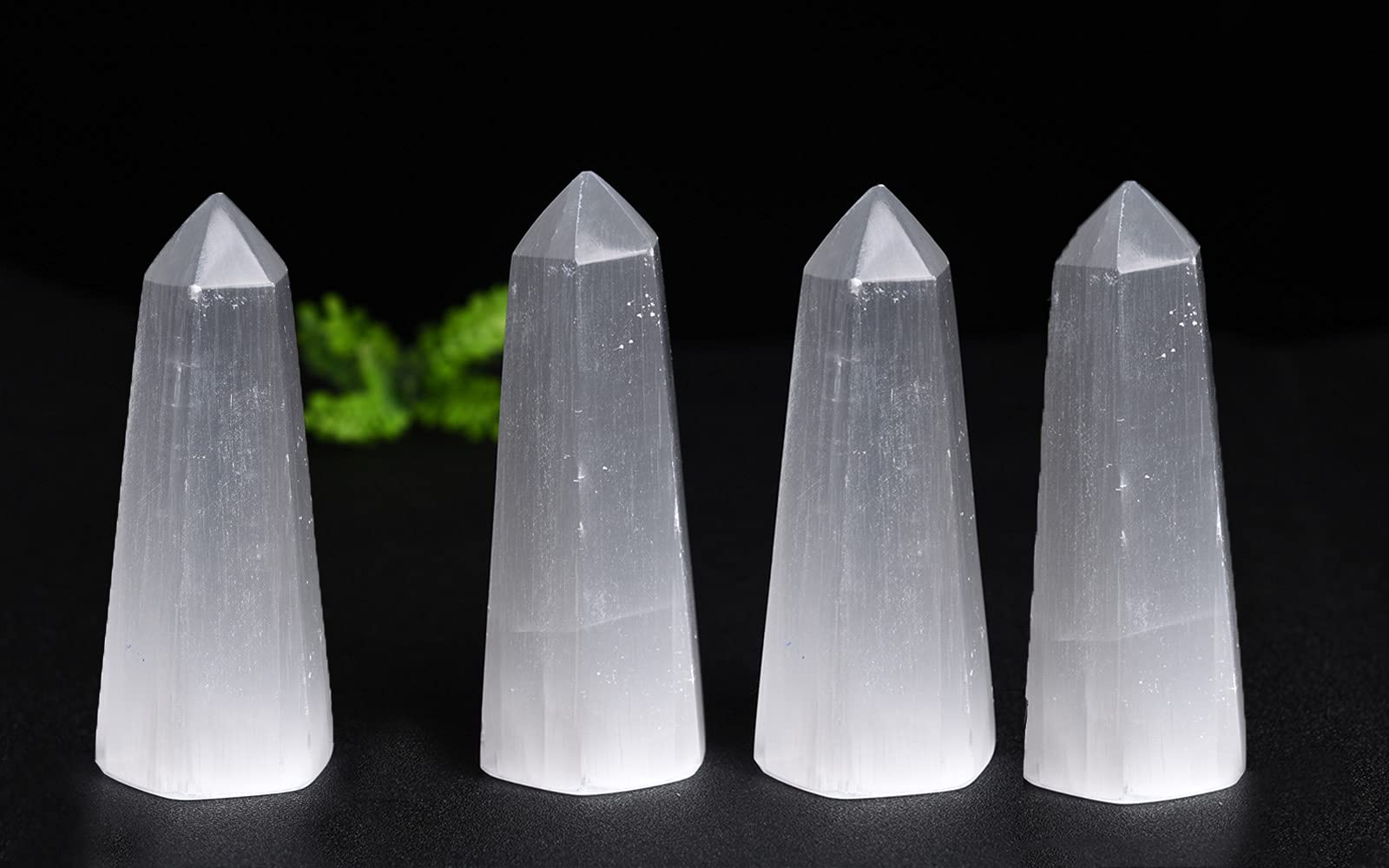 AMOYSTONE 4PCS Selenite Wand 4" Tall Healing Crystal Pyramid Point Wand for Powerful Charging