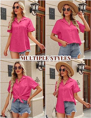HOTOUCH Linen Shirt Women Pink Button up Shirt Oversized Button Down for Women Business Attire Watermelon Pink L