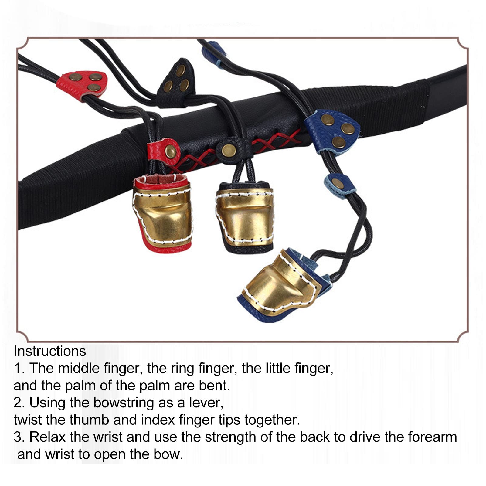Archery Finger Guard, Archery Thumb Ring Handmade Brass Leather Finger Guard Adjustable Traditional Thumb Ring Mongolian Finger Protector for Horse Bow Longbow Recurve Bow