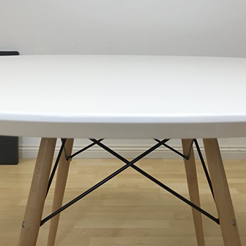 ModMade Mid Century Modern Paris Tower Round Dining Wood Leg and top Table, 47", White/Natural