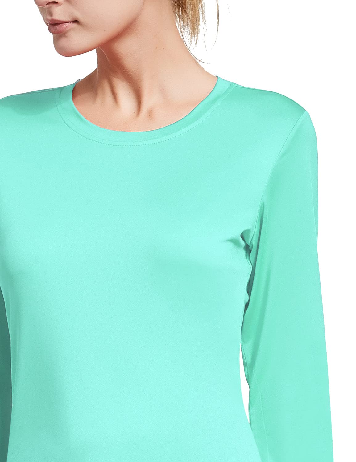 BALEAF Women's Long Sleeve Running Shirts Workout Tops Athletic Gym Hiking T-Shirts Moisture Wicking Quick Dry Lightweight Stretchy Aqua Size L