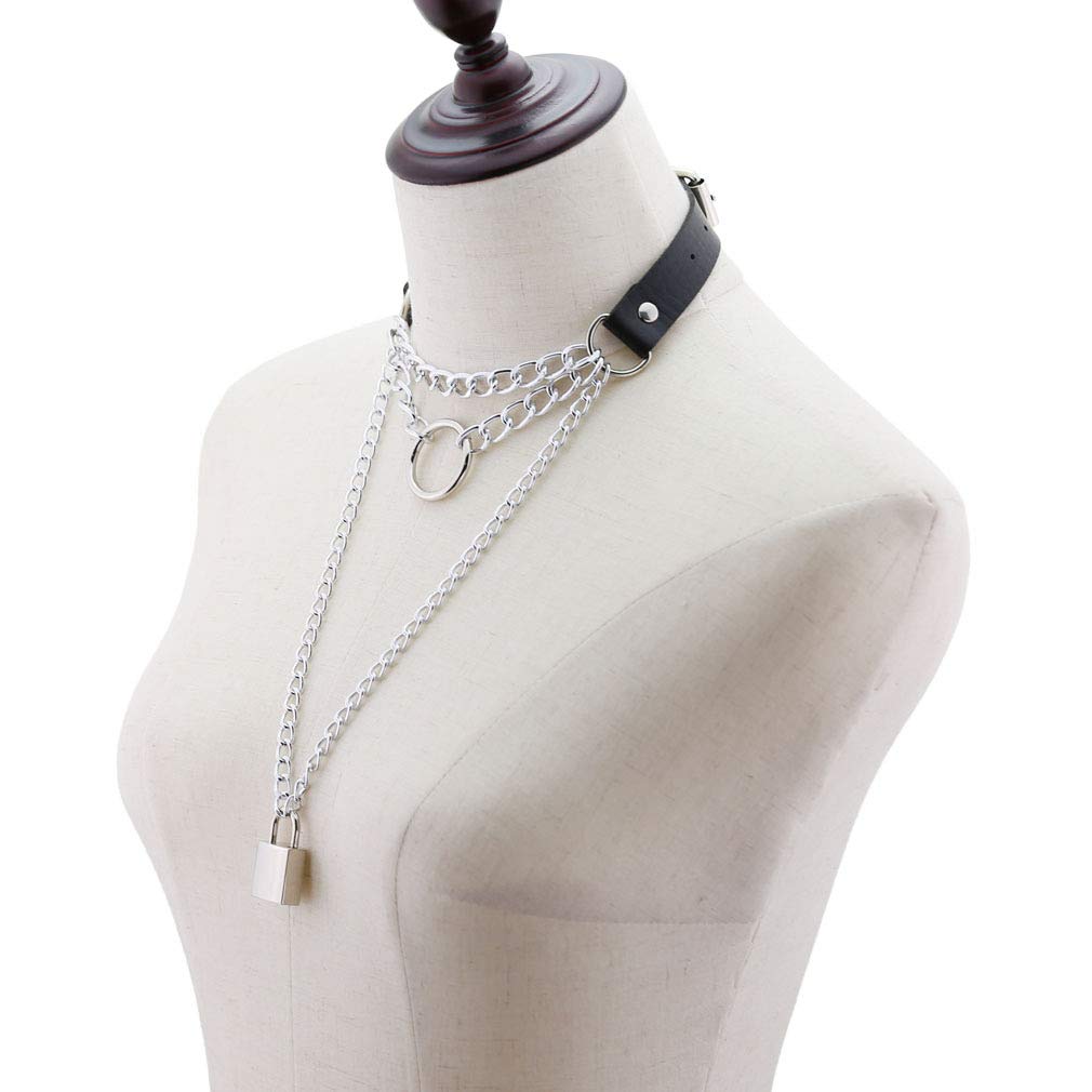 AWESE Adjustable Lock Leather Choker,Punk Rock PU Choker Necklace Goth Soft Choker Collar Chain for Women Girls Cosplayer