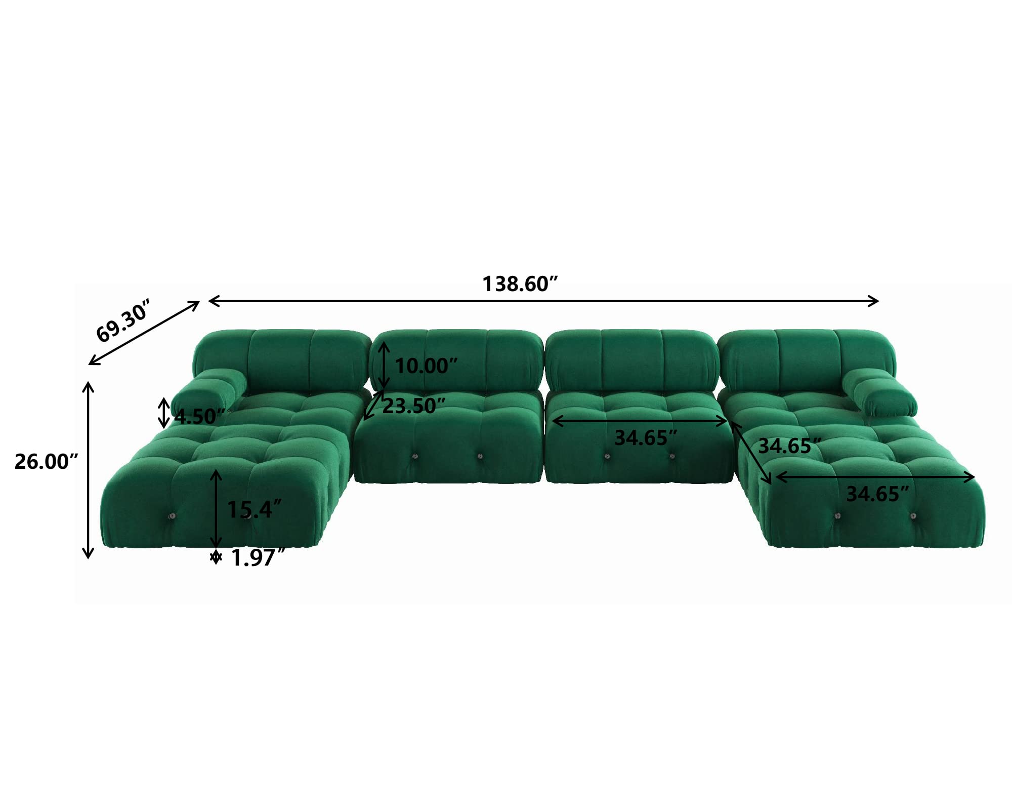 BOKIFOL Sectional Sofa, Modular Sectional Couch with Ottomans- U Shaped Couch for Living Room, 6 Seater Sofa Sets,138"(Green)