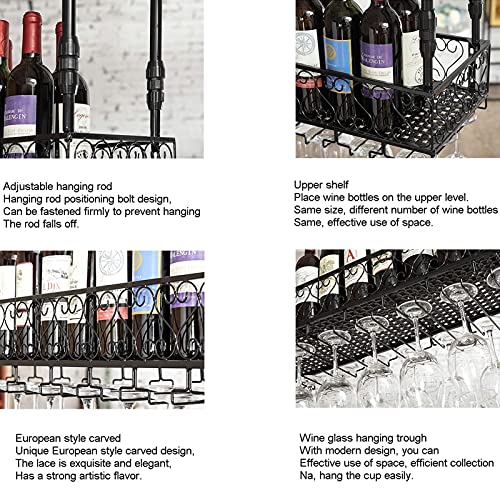 BDDIE Wine Racks,Ceiling Shelf Style Iron Hanging Wine Rack Stemware Holder,Adjustable Height Wine Glass Racks for Bars/Restaurants/Kitchens,Can 200Kg/120 * 25Cm