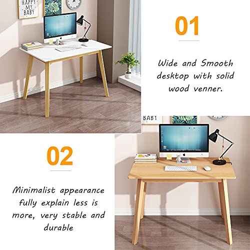 IOTXY Simple Wooden Writing Desk - Freestanding Modern PC Laptop Computer Workbench with Solid Wood Legs for Home Office, TV Table, 31.5" Width Music Live Desk in Raw Wood Color