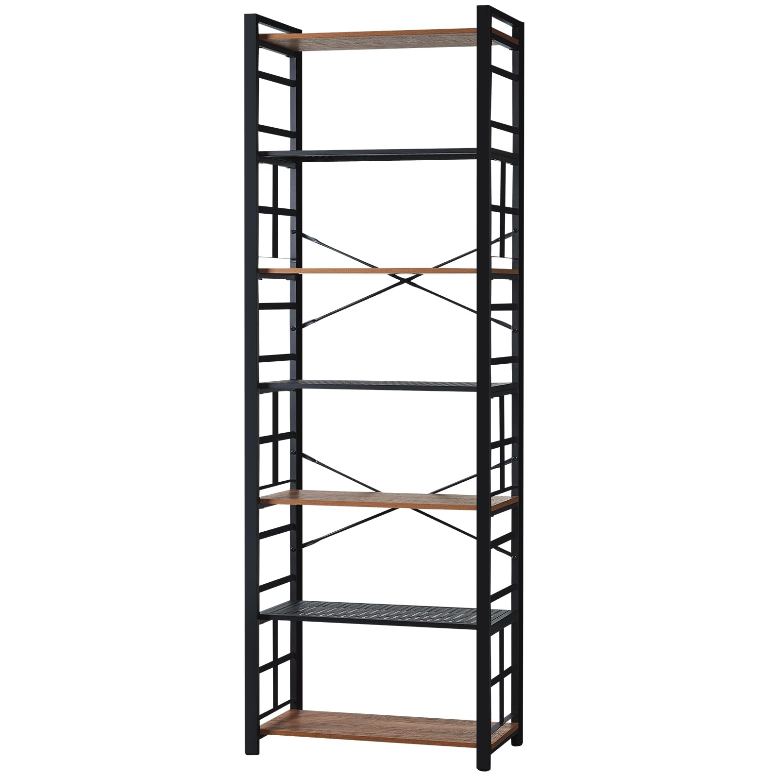 HOMBAZAAR 7 Tier Bookshelf,84 inch Tall Industrial Bookcase with Metal Frame and Open Shelves,Rustic Heavy Duty 7 Shelf Bookcase, Office Book Shelves for Living Room and Bedroom,Brown