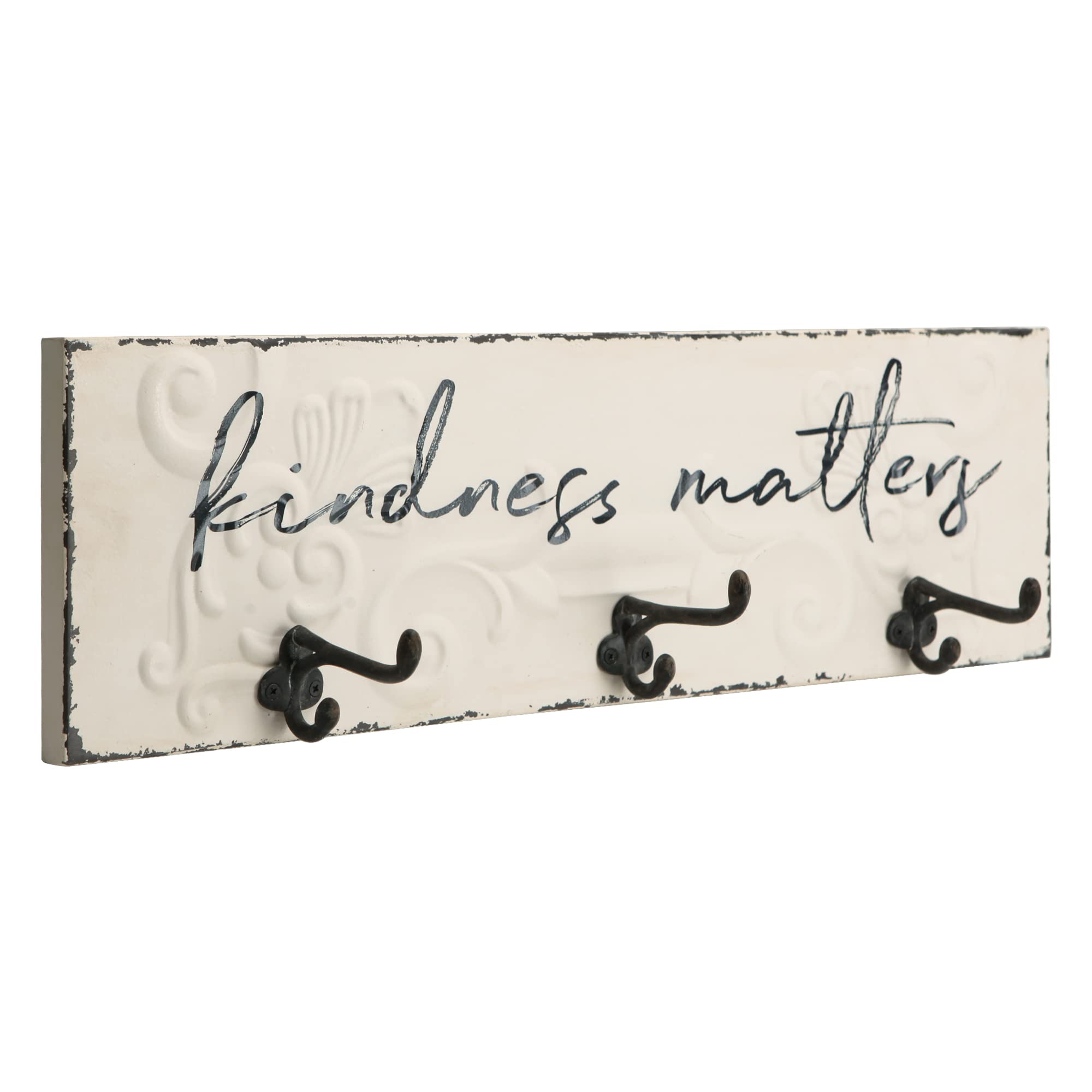 Generic Metal Coat Rack Wall Mount Farmhouse Rustic Wall Coat Rack with 3 Hooks Wall Coat Hanger for Clothes Coat Hat Jacket - Kindness Matters, 24.02"" x 4.25"" x 7.09""
