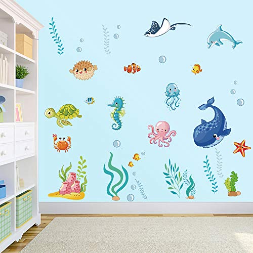 Runtoo Under The Sea Wall Decals Fish Underwater Wall Stickers for Kids Bedroom Nursery Bathroom Adventure Wall Décor
