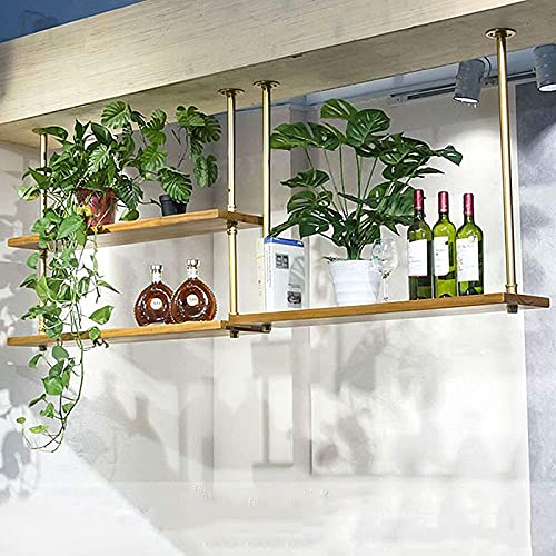 BDDIE Wine Racks,Ceiling Shelf Floating Shelves Ceiling Wine Rack,Double Layer Retro Style Hanging Iron Wine Glass Racks,for Bars/Restaurants/Kitchens,Easy to Install/100 * 25 * 80Cm