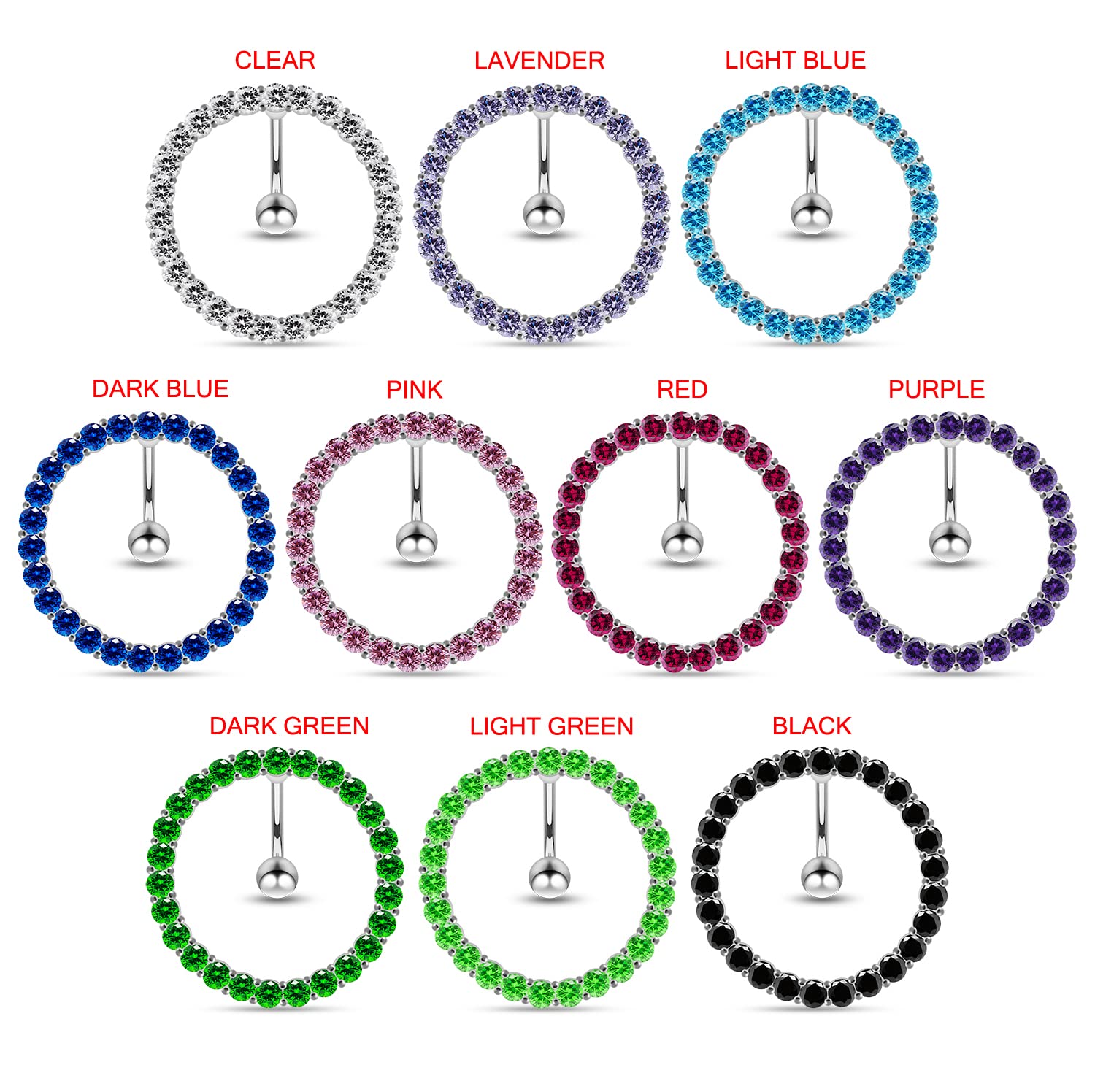 AtoZ Piercing White Gemstone Fancy Big Circle Around Belly 925 Sterling Silver with Stainless Steel Belly Button Rings