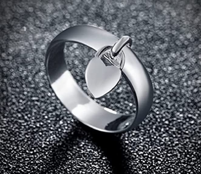 Awmnjtmgpw 925 Sterling Silver heart-shaped hanging heart lock Classic women's ring ring general fashion ring size 6-10 (Size 10)