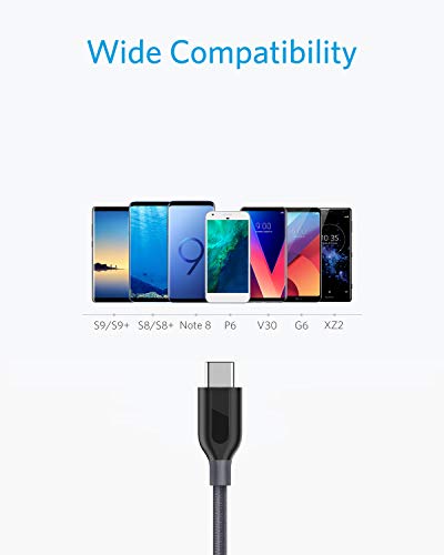 USB Type C Cable, Anker [2-Pack 6ft] Powerline+ USB-C to USB-A, Double-Braided Nylon Fast Charging Cable, for Samsung Galaxy S10/ S9 / S9+ / S8 / S8+ , iPad Pro 2018, MacBook and More(Gray)