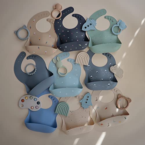 mushie Silicone Baby Bib | Adjustable Fit Waterproof Bibs (Dinosaurs)