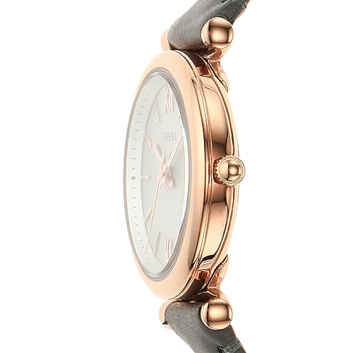 Fossil Women's Carlie Mini Quartz Stainless Steel and Eco Leather Watch, Color: Rose Gold, Grey (Model: ES5068)