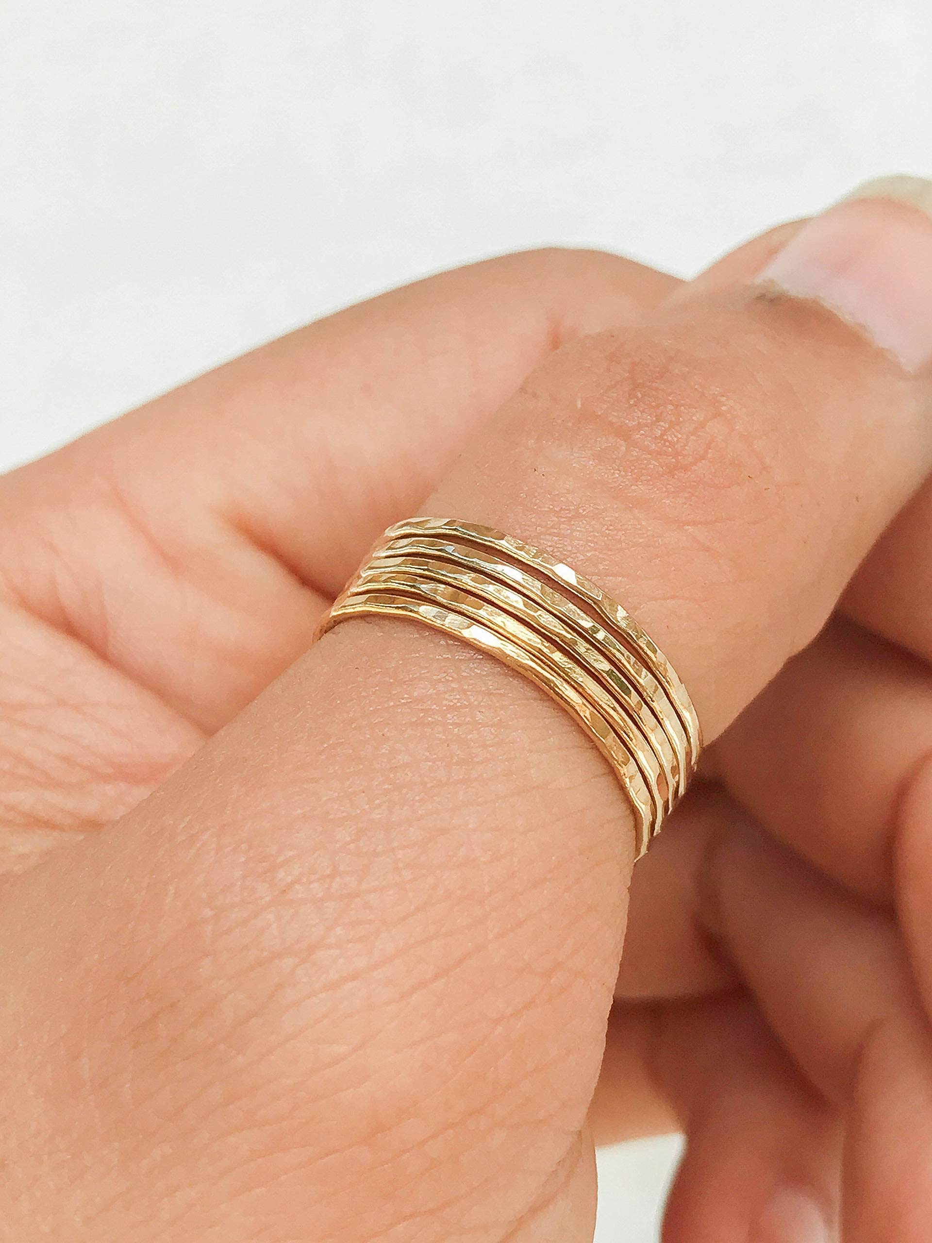Hammered Gold Ring, Gold Stacking Rings, Minimalist Rings, Skinny Rings for Women (7, Gold Fill)