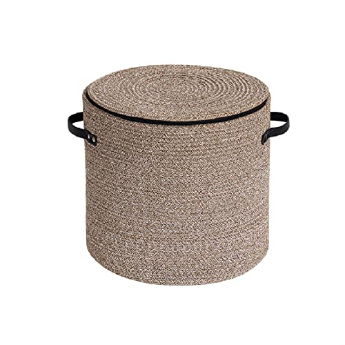 WAYIDEAL Cotton Rope Storage Basket with Lid & Wicker basket with Lid for Toys, Books, Multi-Purpose Storage Basket for Living Room,14x13inches(Brown)