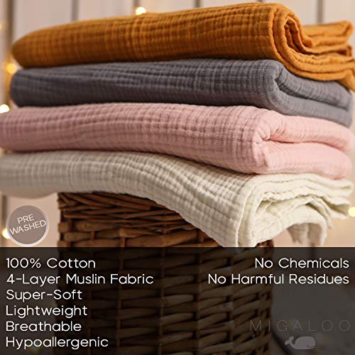 Muslin Blankets, Baby Toddler Quilt, 4 Layers, 100% Cotton Stroller Blanket, Hypoallergenic, Super-Soft, Breathable and Lightweight Swaddle, Nursery & Crib Blanket, Large (47 X 35 inch) (Vanilla Ice)