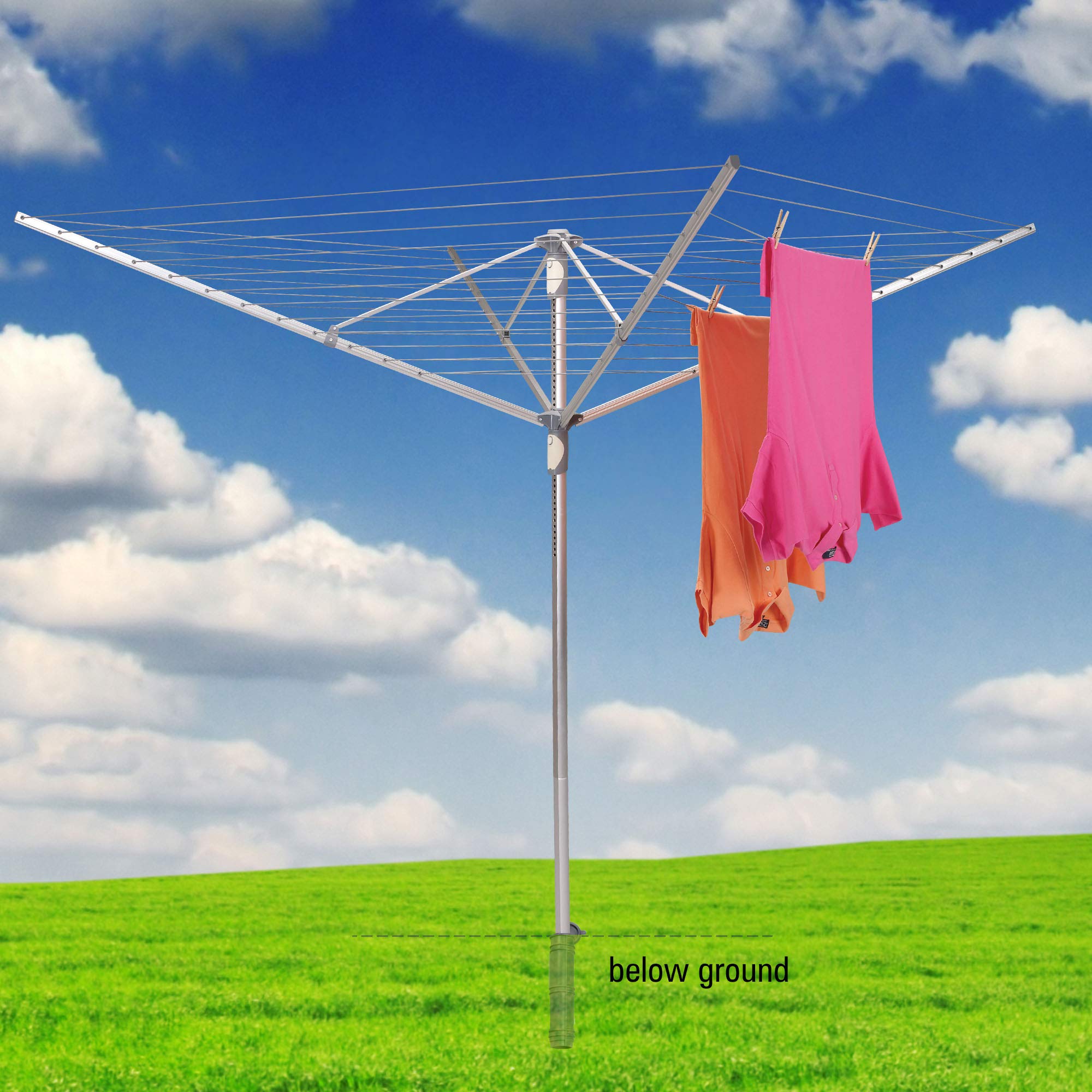 Household Essentials 1710 Height Adjustable Outdoor Umbrella Drying Rack | Aluminum | 12-Lines with 165 ft. Clothesline , Gray