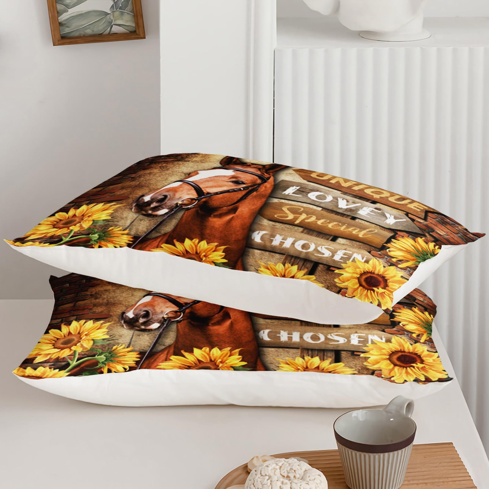 BSNTHO Horse Comforter Set Full Size,Peach Blossom 3 Piece Bedding Set,Girl Comforter with Pillow Shames, for All Seasons, Ultra-Soft, Lightweight, Breathable