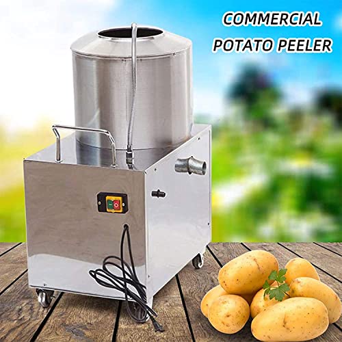 BATIVE Commercial Potato Peeler, 1500W 200KG / Hour Stainless Steel Automatic Potato Washer with Caster Wheels and Adjustable Soft Water Pipe, for Taro Ginger Sweet Potatoes Peeling