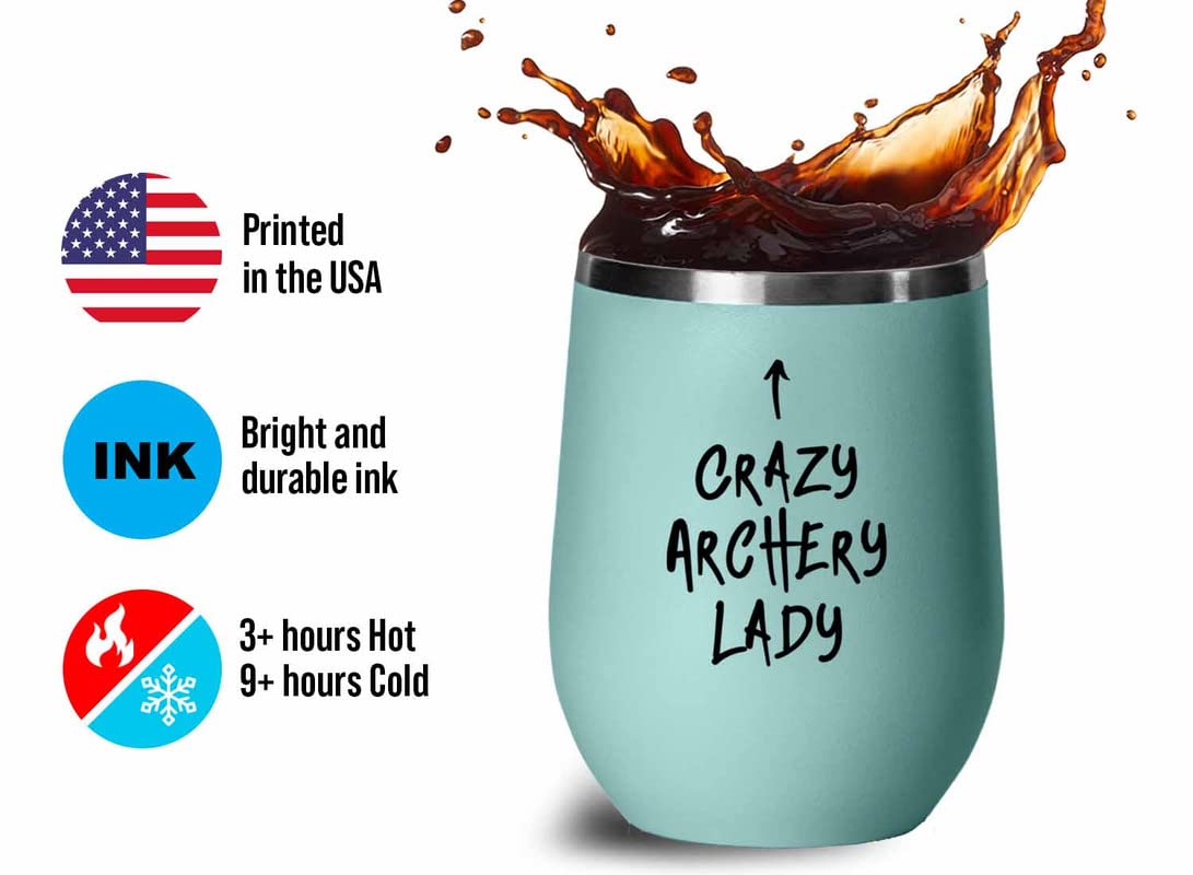 Archery Teal Edition Wine Tumbler 12oz - Archery Lady A - Funny Gift For Archery Coach Athlete Hunt Target Shot Trainer Arrow Bow Sport