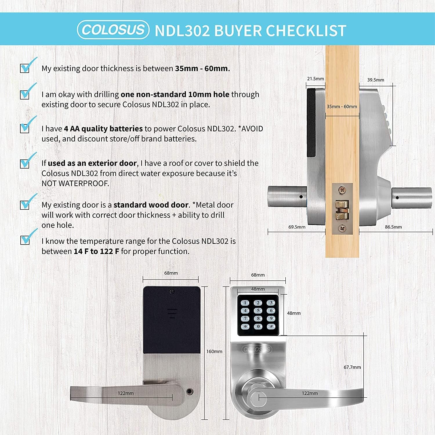Colosus Electronic Trusted Digital Keyless Door Lock, Keypad β Smartcode Security, Grant & Control Access for Home, Office (Black - 4 Key Fobs)