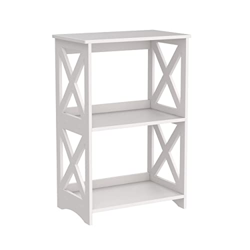 RIIPOO End Bedside Table 3 Tier, White, Bathroom Nightstand Shelf for Small Spaces, Living Room, Office, Dorms