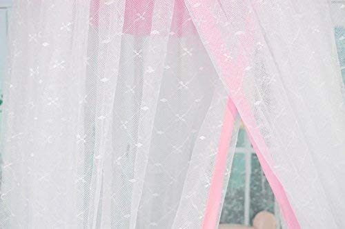 RuiHome Dome Style Hanging Baby Mosquito Net Princess Girls Bed Canopy with Pink Bowknot Decor, Netting with Bracket