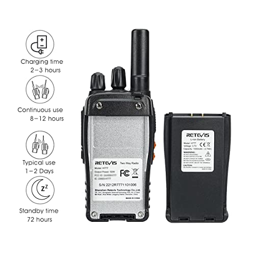 Retevis H-777 Radios Walkie Talkies Rechargeable, 2 Way Radio Long Range, Short Antenna, License-Free, LED Flashlight, Emergency Alarm(4 Pack)