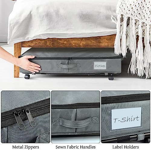 HYSEYY Under Bed Storage with Wheels 34L Underbed Storage Containers-Thicken 600D Oxford Cloth Under the Bed Organizer with 3Handles and Label Holder-Storage Drawer for Blanket, Comforter, Clothes,Toy