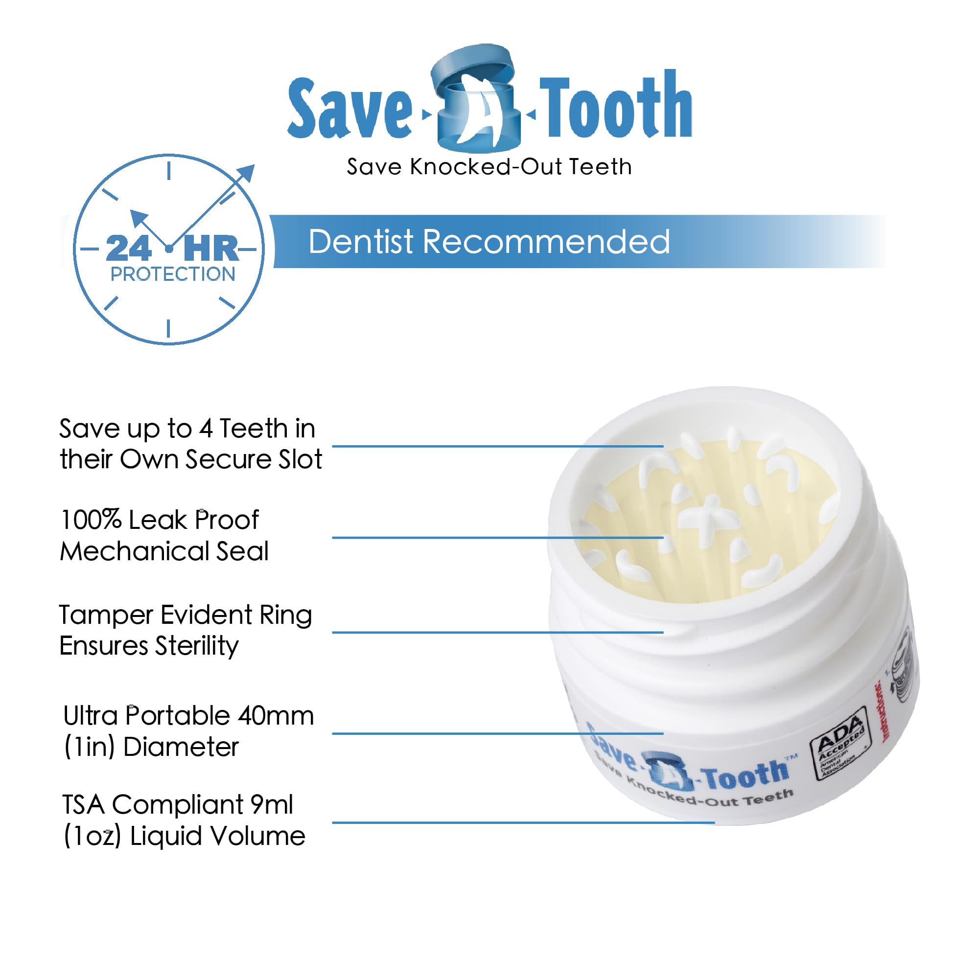 Save-A-Tooth Preservation Kit - Prevent Permanent Tooth Loss, Save Knocked Out Teeth for up to 24 Hours - Tooth Saver Made in the USA by SmartPractice - Keep in your Kit Bag for a Tooth Emergency