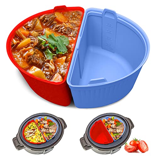 Nantala Slow Cooker Liners, 2 IN 1 Silicone Slow Cooker Divider Liners for 6 Quart Pot, BPA-Free & Reusable & Dishwasher Safe, Cooking Liners for Crock-Pot 6-7 Quart Oval Slow Cooke(Red+Blue)