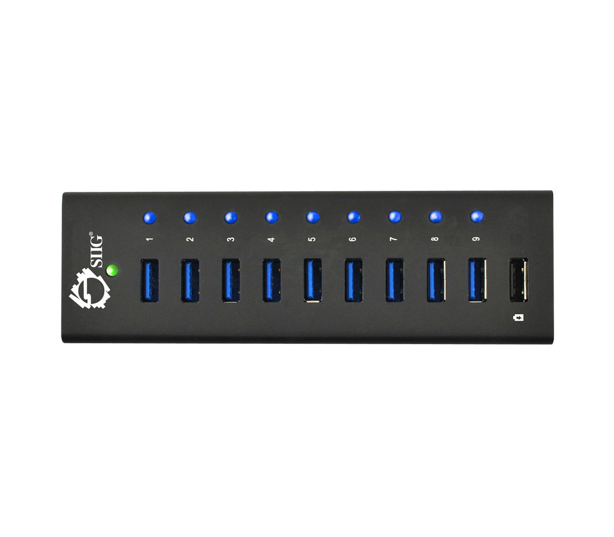 SIIG 10 Port USB Hub with 9 USB 3.0 Data ports and 1 charging port, 12V/5A Power Adapter, for Tablets, Smartphones, Hard Disk