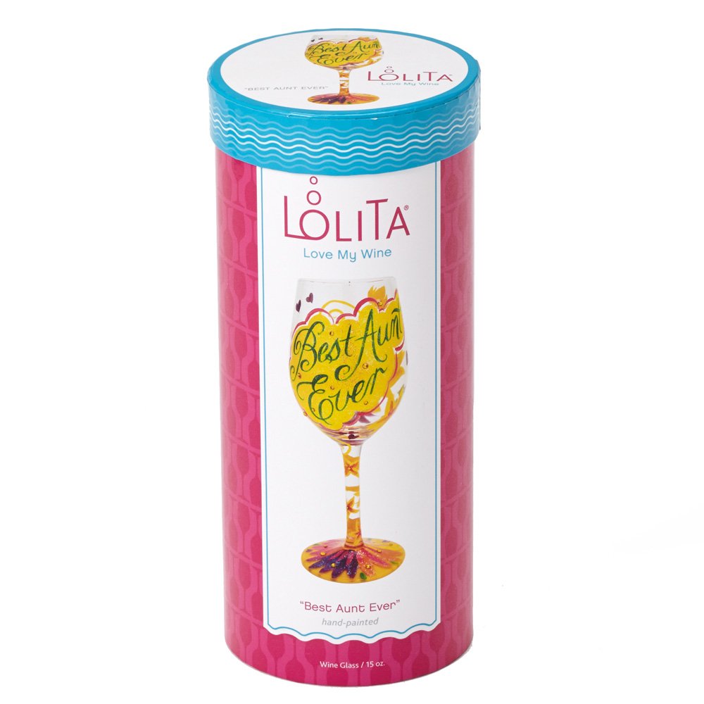 Lolita Best Aunt Ever Artisan Painted Wine Glass Gift
