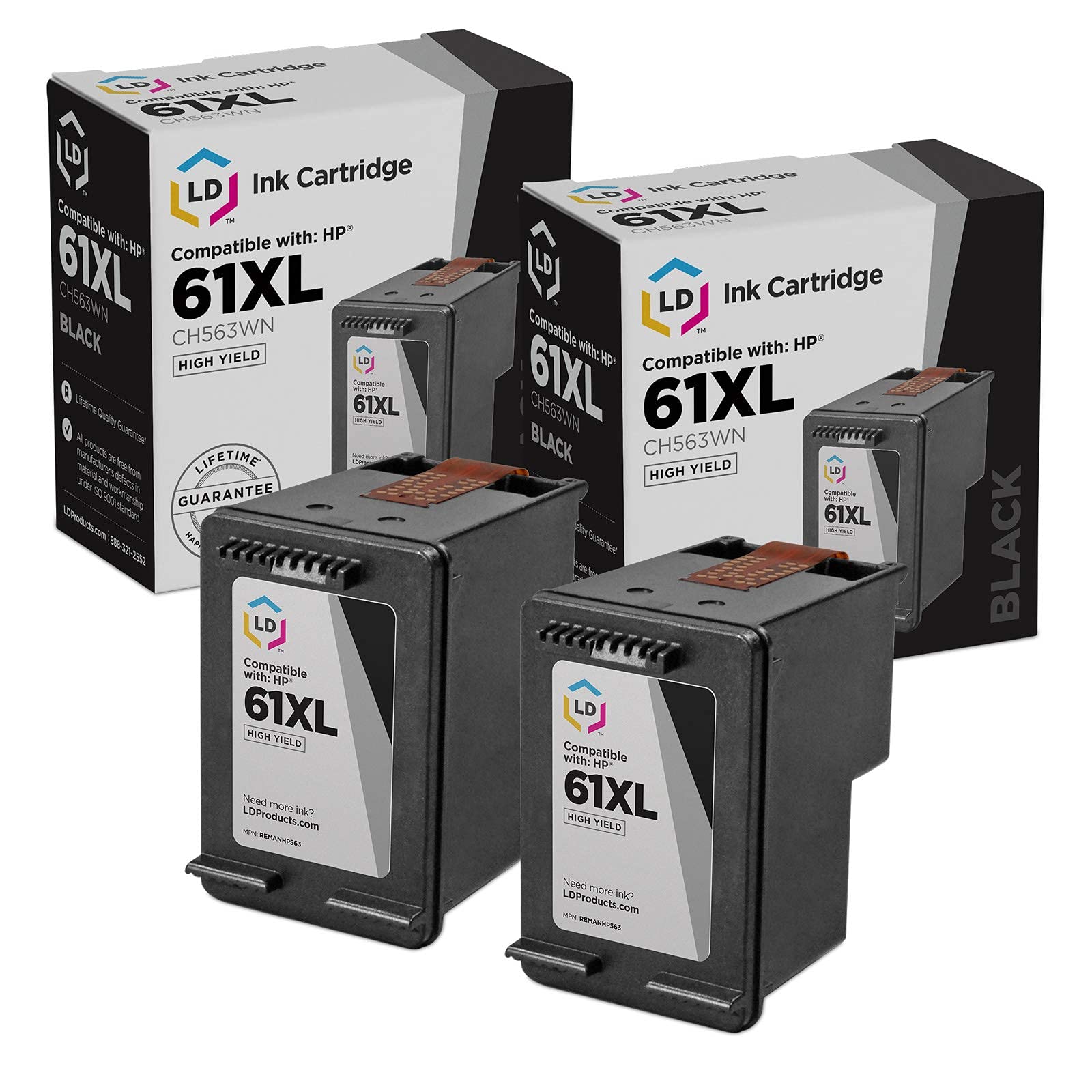 LD Products Remanufactured Ink Cartridge Replacements for HP 61XL CH563WN High Yield (Black, 2-Pack)