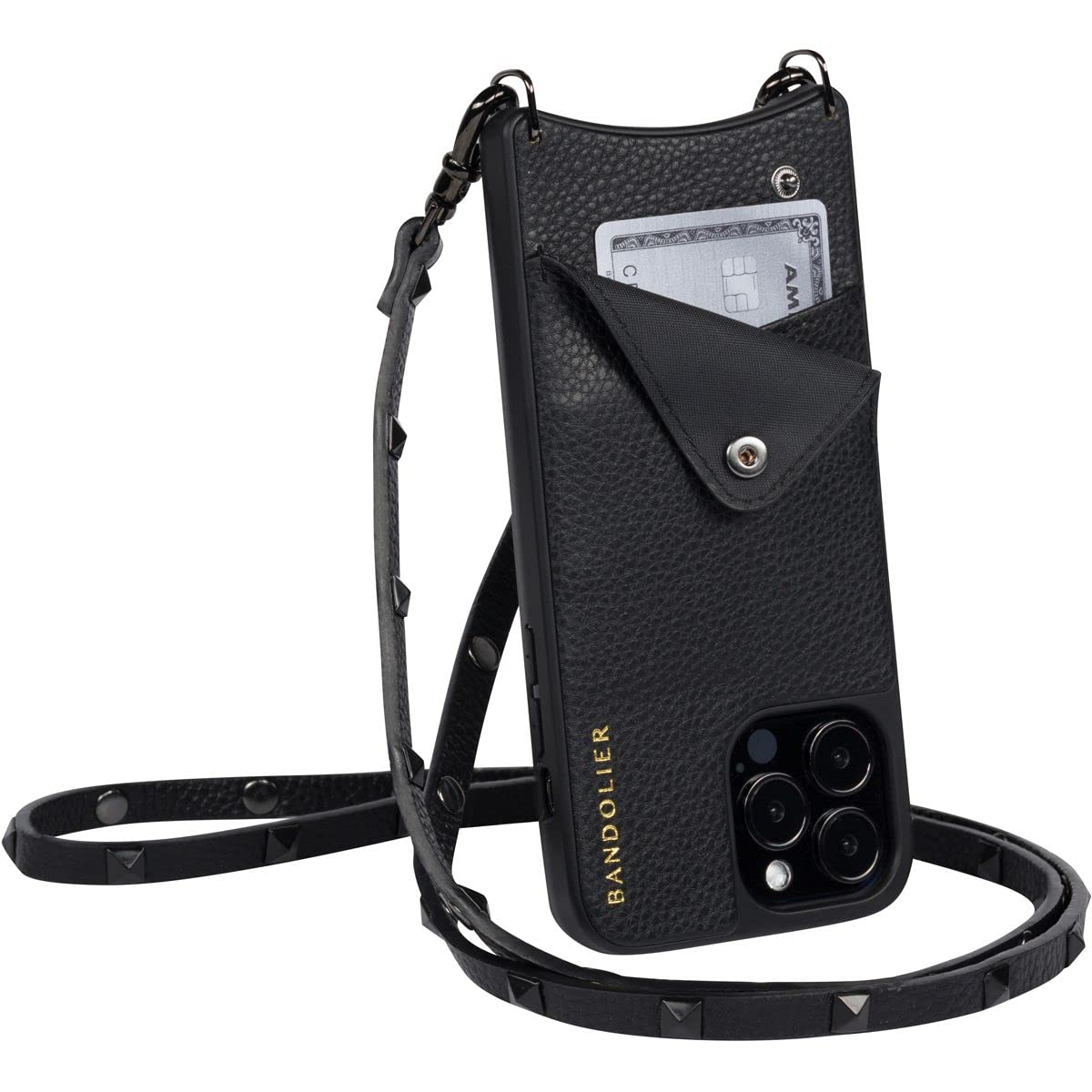 Bandolier Sarah Crossbody and Expanded Zip Pouch Set - for iPhone 13 Pro Max - Black / Pewter