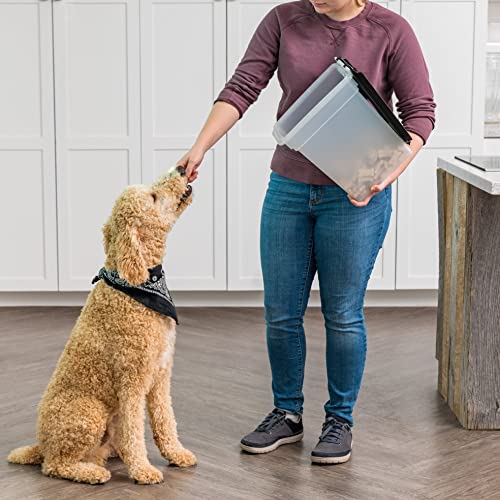 IRIS USA 10 Lbs / 12.75 Qt WeatherPro Airtight Pet Food Storage Container, for Dog Cat Bird and Other Pet Food Storage Bin, Keep Pests Out, Keep Fresh, Translucent Body, BPA Free, Clear/Black