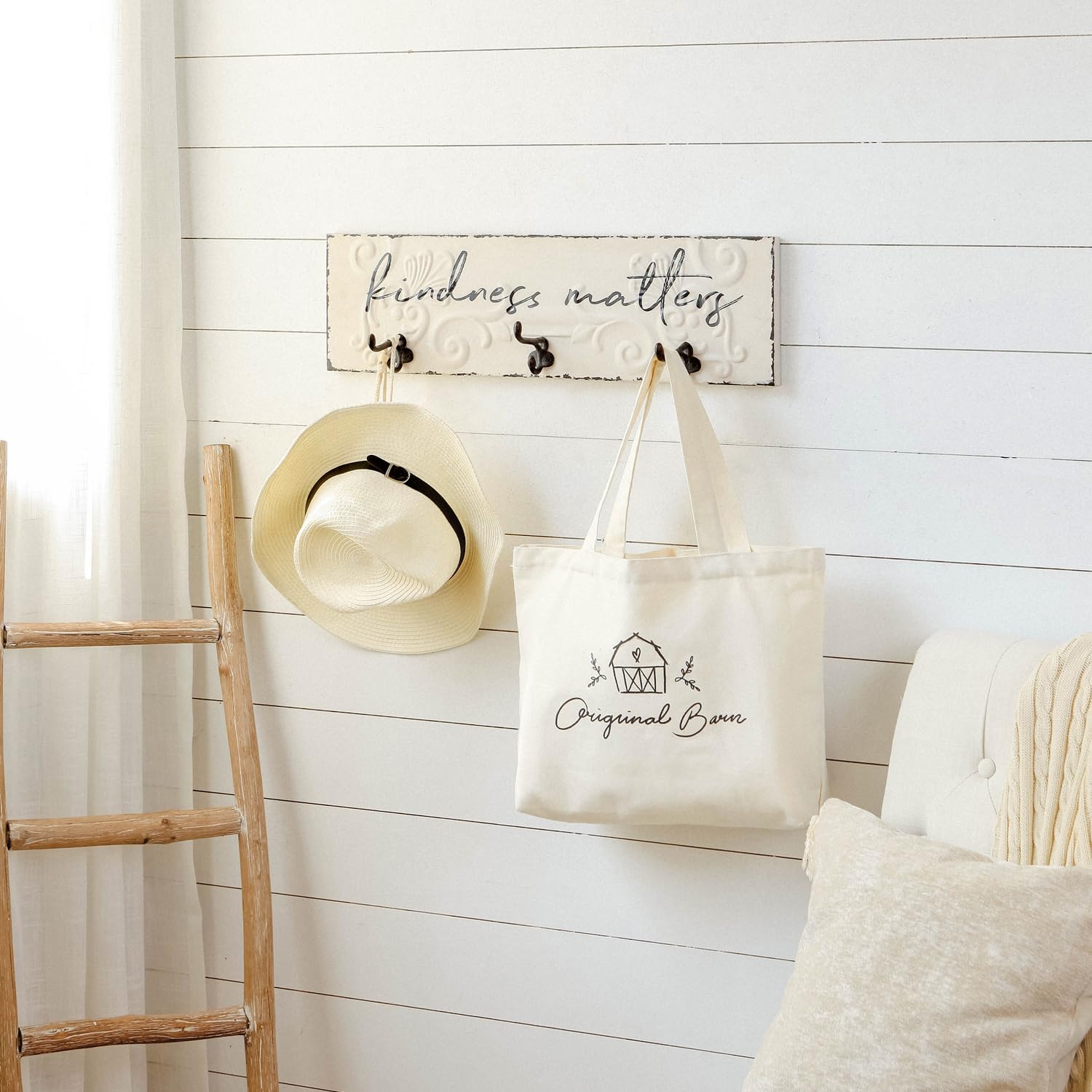 Generic Metal Coat Rack Wall Mount Farmhouse Rustic Wall Coat Rack with 3 Hooks Wall Coat Hanger for Clothes Coat Hat Jacket - Kindness Matters, 24.02"" x 4.25"" x 7.09""