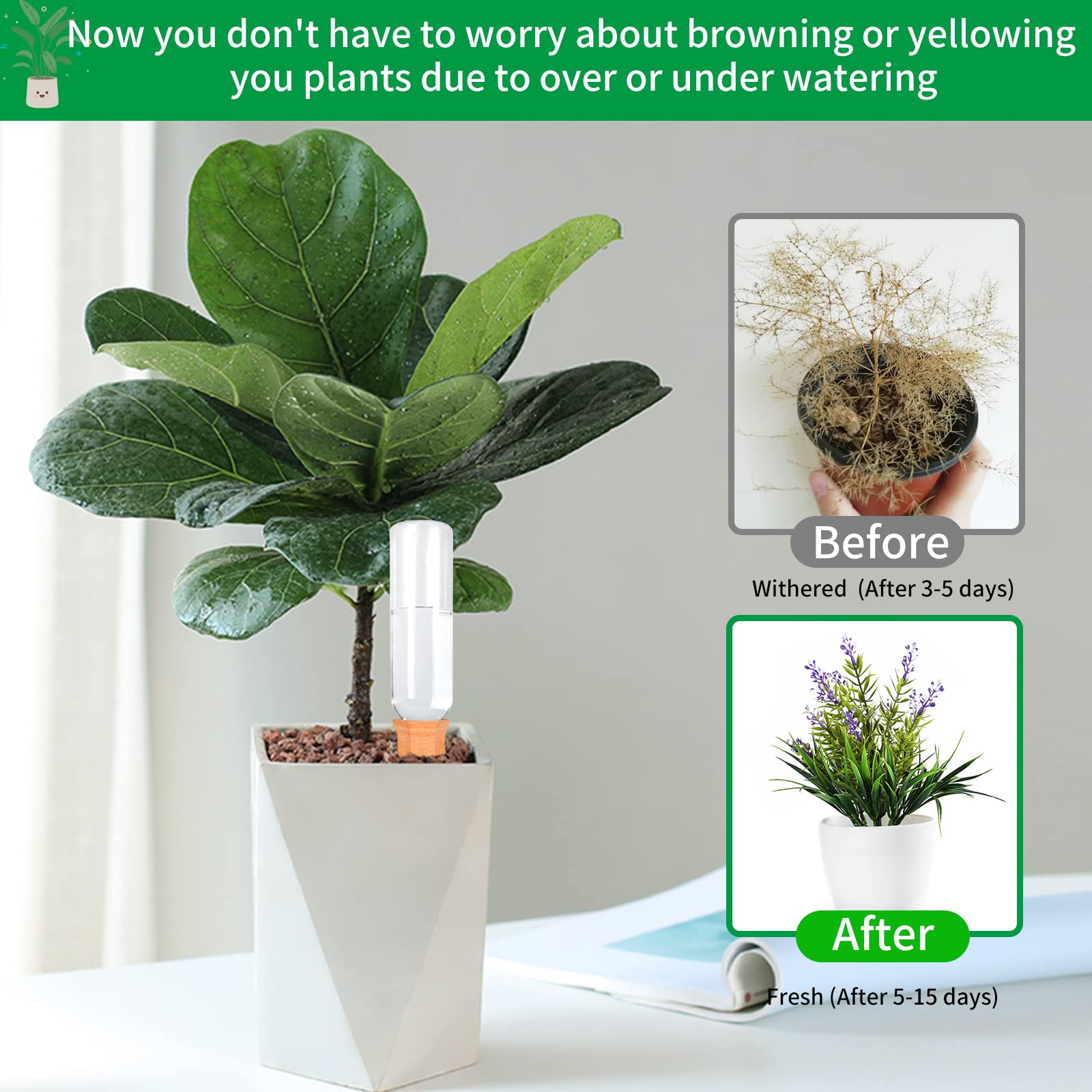 Baxrou Plant Self Watering Stakes 12 Pack Terracotta Watering Spikes for Indoor and Outdoor Plants,Wine Bottle Plant Watering Devices, Automatic Plant Waterers for Vacation