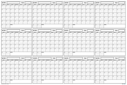 SwiftGlimpse 36x48 Large Jumbo Oversized Erasable Laminated Blank Annual Yearly Wall Calendar Poster, 12 Months, Reusable for Office, Academic, Home