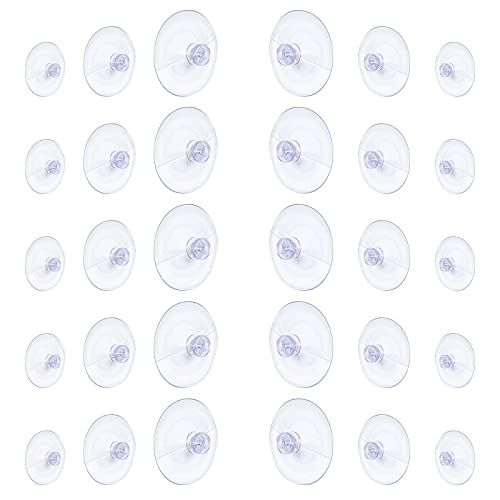 Whaline 30 Packs Suction Cup Plastic Sucker Pads Without Hooks, Clear, 3 Size, 45 mm, 30 mm, 20 mm