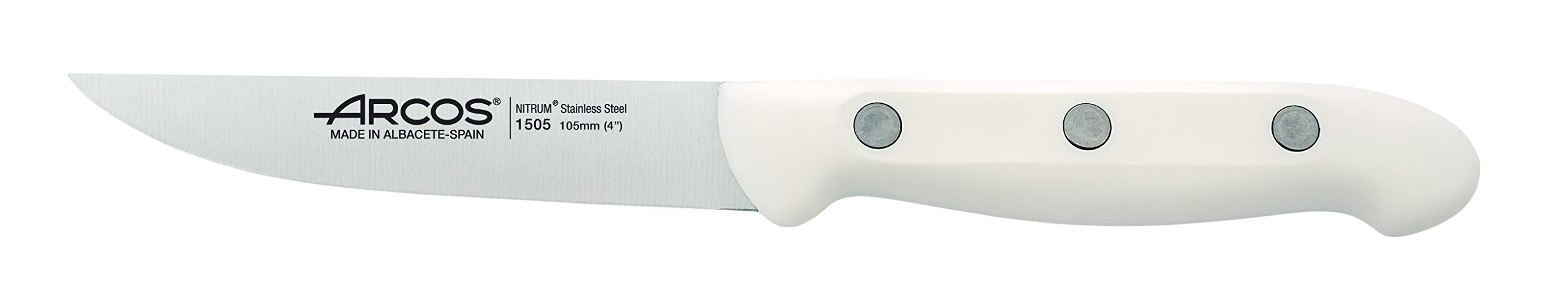 Arcos Vegetable Knife 4 Inch Nitrum Stainless Steel and 100 mm blade. Professional Knife for Peeling Fruits and Vegetable. Ergonomic Polyoxymethylene POM Handle. Series Artika. Color White