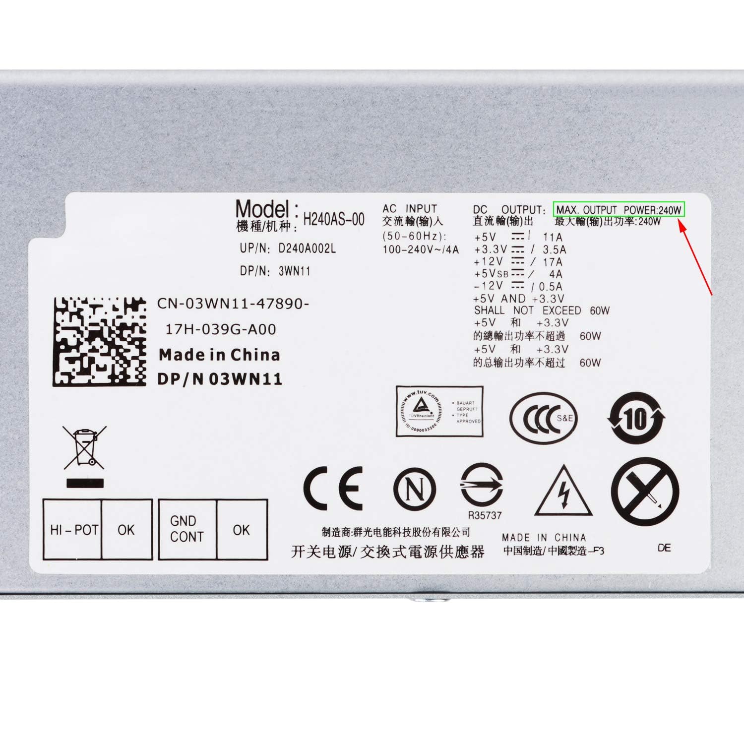 S-Union 240W Power Supply Unit Replacement for Dell OptiPlex 390 790 960 990 3010 9010 Small Form Factor System SFF H240AS-00 H240AS-01 H240ES-00 D240ES-00 AC240AS-00 AC240ES-00 L240AS-00 PH3C2