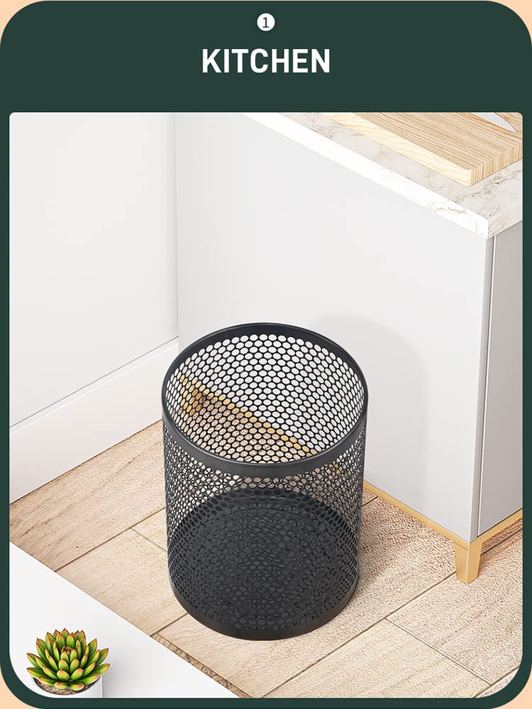 QOBIMOON Mesh Wastebasket Round Mesh Stainless Steel Wastebasket Trash Can Recycling Bin for Home, Office, Bathroom, Bedroom & Kitchen, 3.5 Gallon / 12L, 11" H x 10" D Garbage Can-Rose Gold