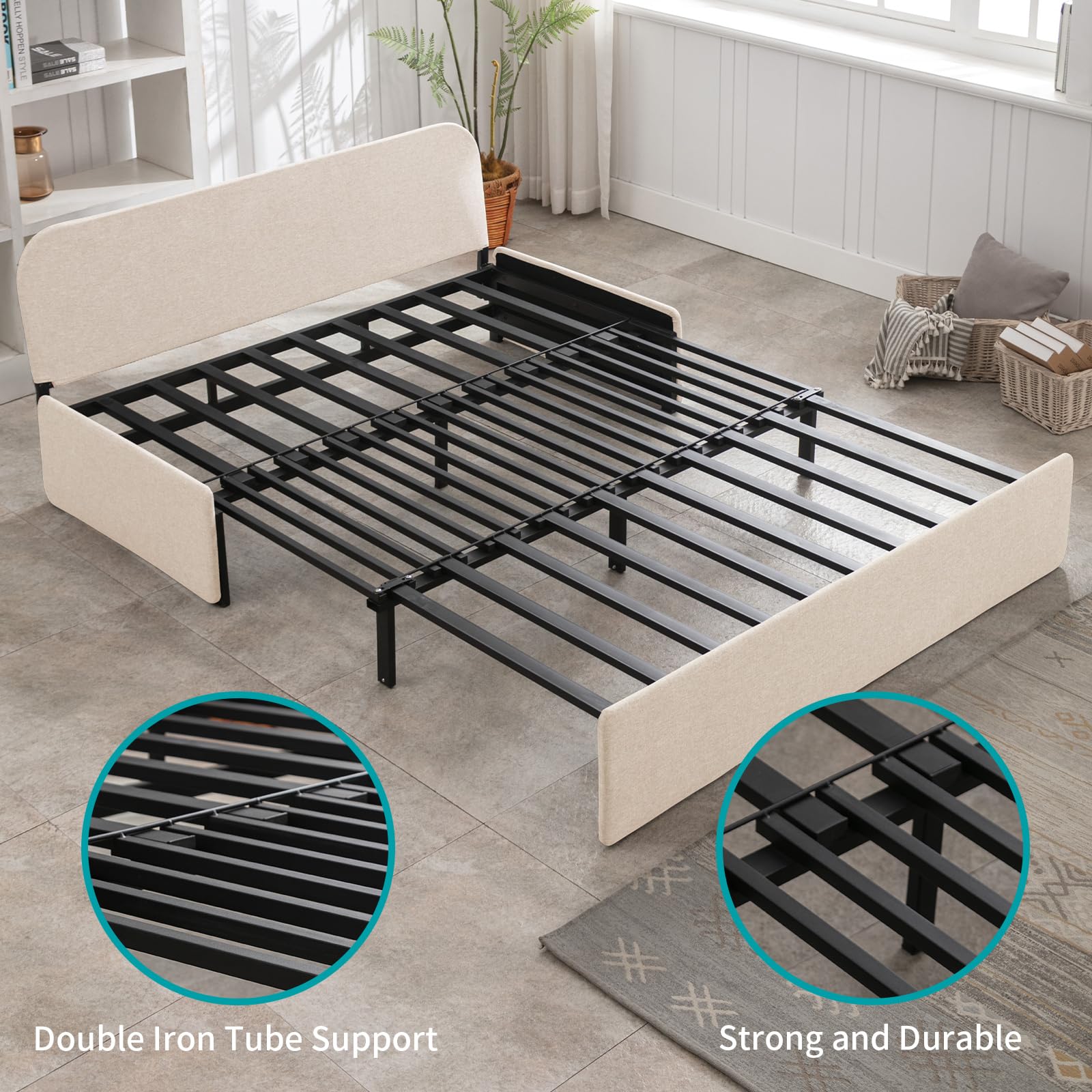 BALUS Queen Sofa Bed Couch Convertible Sleeper, Folding Sofabed Guest Bed with 2 Pillows, Tri-fold Mattress-Sofas for Living Room/Apartment/Loft - Dark Grey