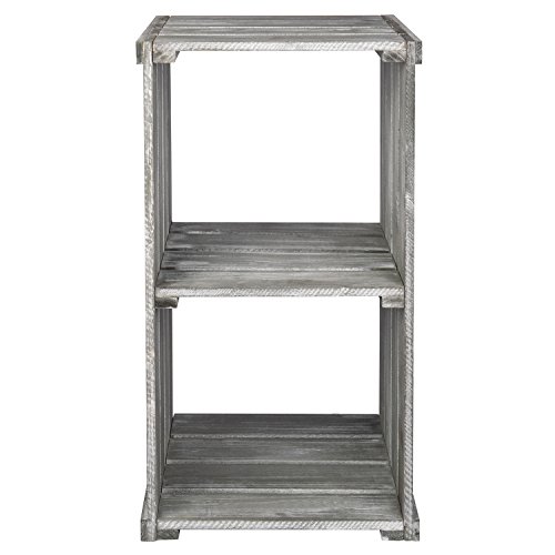 MyGift 2 Tier Rustic Dark Gray Wood Crate Design Storage Shelf Organizer Cubby, Small Bookcase Shelving Unit, Side Accent Table Nightstand with Shelves